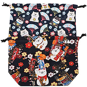Healeved 2Pcs Japanese Style Lunch Bag Drawstring Lunch Bag Reusable Bento Box Bag Lunch Box Bag