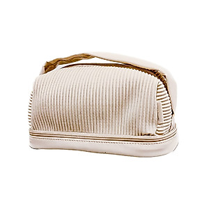 bolarstore Toast Large Makeup Bag,Double Layer Cosmetic Bag,Portable Toiletry Bag,PU Leather Travel Makeup Organizer,Waterproof Zipper Pouch,Large Capacity Multifunctional Bag for Women Girls,White