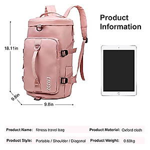 ZGWJ Sports Gym Bag with Wet Pocket & Shoes Compartment, Waterproof Shoulder Weekender Bag for Women and Men Swim Sports Travel Duffel Bag Lightweight and easy Carry on Light Pink