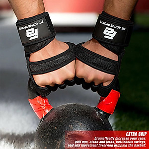 Fit Active Sports RX1 Weight Lifting Gloves for Workout, Gym Cross Training - Pull Ups, Kettlebells, Deadlifts, Weightlifting - Men & Women - More Grip, More Reps (Black, Small)