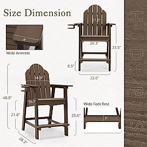 LUE BONA Tall Adirondack Chairs Set of 2, Recycled Poly Adirondack Chair Bar stools with Cup Holder, 25.6", 300Lbs, Eco-Friendly, Weather Resistant Lifeguard Chair for Balcony,Deck