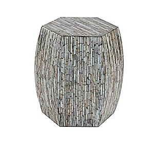 Deco 79 Mother of Pearl Shell Handmade Side End Accent Table Shell Mosaic Hexagon End Table with Brown Accents, Side Table 16" x 16" x 16", Gray