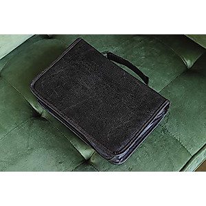 Aviator Bible Cover for Men, Zippered, with Handle, Leather Look, Brown, Extra Large