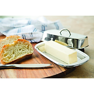 Fox Run Stainless Steel Double Covered Butter Dish with Lid and Handle