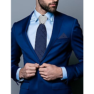 DiBanGu Navy Blue Plaid Ties for Men Silk Jacquard Woven Necktie and Pocket Square Set with Tie Accessories Cufflinks Formal Bussiness