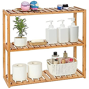 PayLessHere Bamboo Bathroom Shelves, 3-Tier Adjustable Layer Rack, Bathroom Towel Shelf, Utility Storage Shelf Rack, Wall Mounted Organizer Shelf, for Bathroom Kitchen Living Room Holder Natural