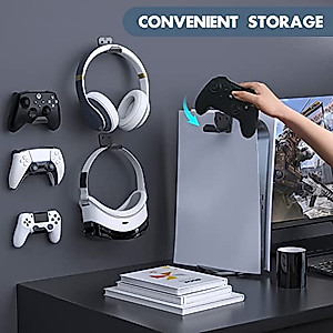 Controller Wall Mount for PS5/PS4/Xbox/Switch Controller, Adhesive PS5 Headset Holder Controller Stand for PS5 Console, 6 Pack Headphone Hanger Wall Mount Hook,PS5 Accessories Controller Headset Stand