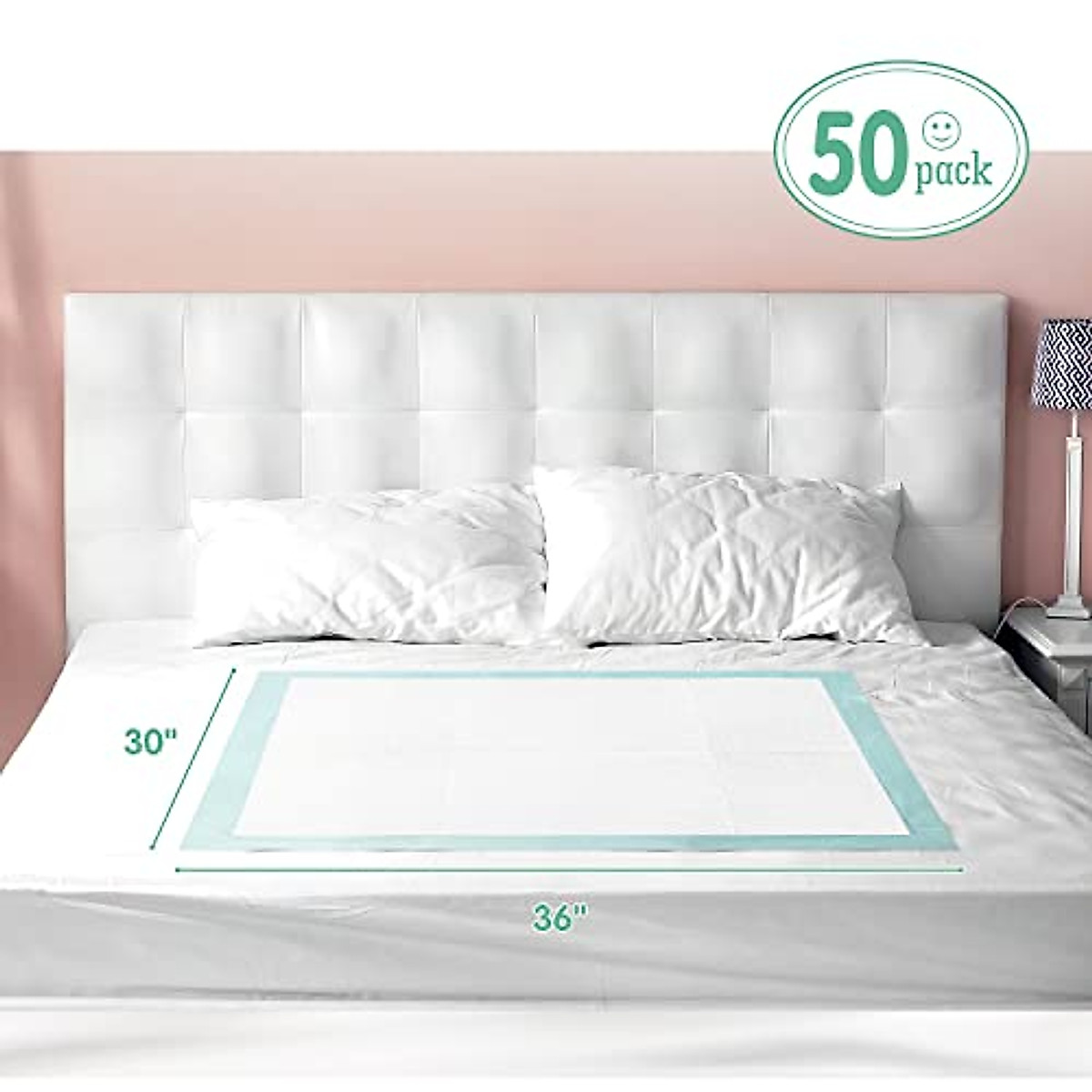 MILDPLUS Disposable Bed Pads 30“X36” (50 Pcs) Extra Large Underpads for Incontinence Disposable Pads for Adult, Bedwetting Child or Pets (90g/Piece, 7g SAP)