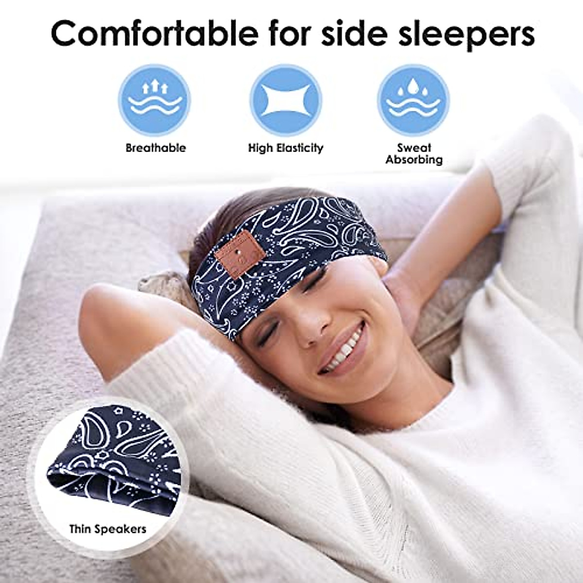 Sleep Headphones Wireless Headband, Sleep Headphones Mask with Ultra Thin HD Stereo Speakers, Headphone Headband for Training Yoga Running Sleeping Meditation(Blue)