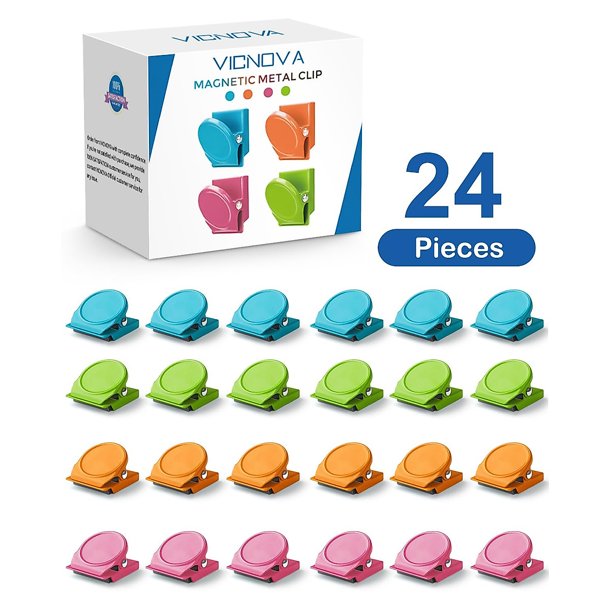 Magnetic Clips, 24 Pieces Magnetic Metal Clips, Fridge Magnet Refrigerator Whiteboard Wall Fridge Magnetic Memo Note Clips Magnets Metal Clip