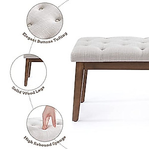 HUIMO Bedroom Bench End of Bed, Upholstered Dining Bench for Kitchen, Button-Tufted Entry Bench, Fabric Ottoman Bench for Living Room, Entryway,Beige