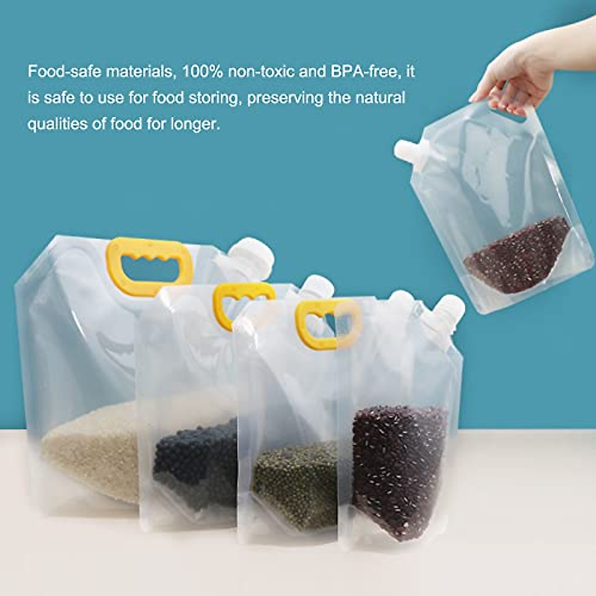 Algado 10Pcs Grain Moisture-Proof Sealed Bag,Reusable Food Storage Bags with Funnel,Transparent Food Storage Bags for Storage Beans, Grains