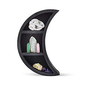 Serch-Merch Reversible Crescent Moon Shelf - Wooden Crystal Shelf Moon Wall Decor - Moon Room Decor Wooden Essential Oil Shelf - Black Moon Decor - 11 Inches Tall by 7 Inches Wide