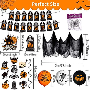 Halloween Party Decoration Halloween Party Supplies, Spooky Halloween Banner Halloween Hanging Swirl Decorations Creepy Cloth Halloween Theme Balloons Scary 3D Bats Spider Web Decorations