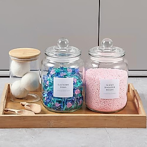 4 Pack Glass Jars with Lids and Labels, Glass Containers for Laundry Room Organization and Storage, Half Gallon Airtight Glass jars Holder for Laundry Detergent, Pods, Scent Booster Beads, 4 Spoons