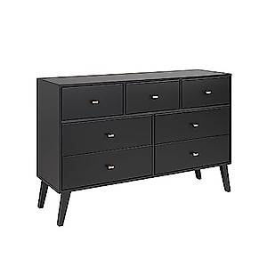 Prepac Milo Mid-Century Modern 7 Drawer Double Dresser for Bedroom, Wide Chest of Drawers, Contemporary Bedroom Furniture, 16" D x 52.5" W x 33.75" H, Black, BDBR-1407-1