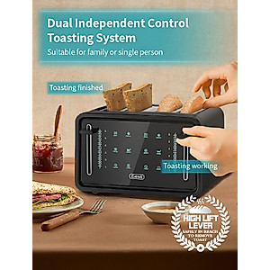 Gevi Toaster 4 Slice,Led Display Touchscreen Bagel Toaster with Dual Control Panels of Bagel/Reheat/Defrost/Cancel/Toasting One Slice/Longer Function,6 Shade Setting