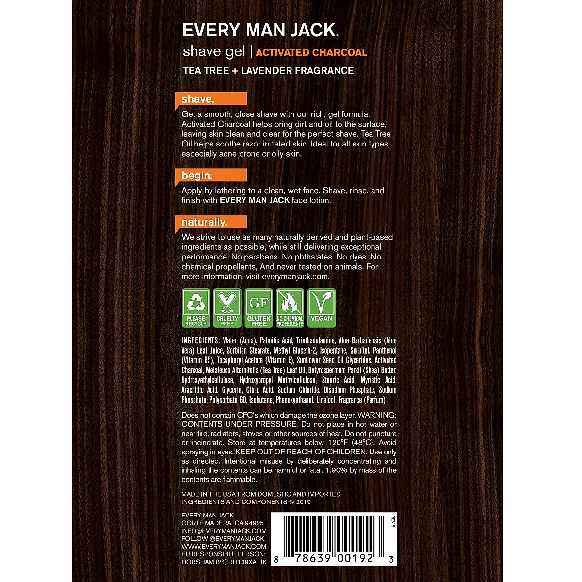 Every Man Jack Activated Charcoal Shave Gel for Men - Soften and Prep Skin and Beard for a Deep Clean and Close, Comfortable Shave with Tea Tree Oil, and Aloe - 6.7-ounce - Twin Pack