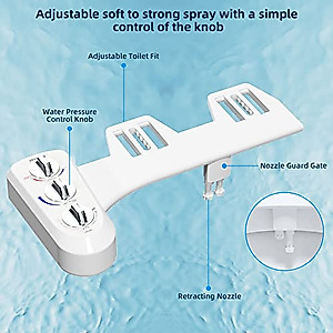 Hibbent Toilet Seat Bidet with Self Cleaning Dual Nozzle, Hot and Cold Water Spray Non-Electric Mechanical Bidet Toilet Attachment for Rear or Female Washing Sanitizing