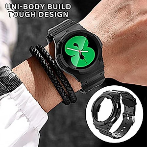 VeveXiao Rugged Case Band for Samsung Galaxy Watch 4 Classic 46mm Band with Bumper Accessories, Galaxy Watch 4 Classic 42mm Replacement Strap for Men Women, Galaxy Watch 4 Classic 46mm, black