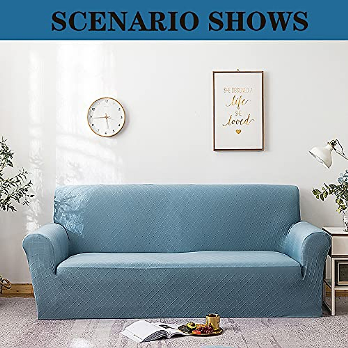 TVPFM Jacquard Stretch Sofa Slipcover, Soft Sofa Cover Sofa Slipcover Elastic Bottom Furniture Protector for Cat Dog Separate 2 Seats 3 Seater-Blue-4 Seater