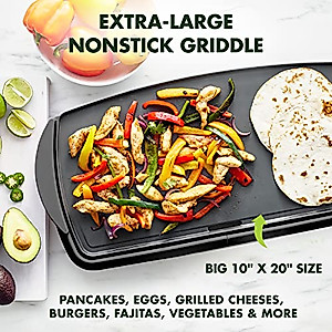 GreenPan Healthy Ceramic Nonstick, Extra Large 20" Electric Griddle for Pancakes Eggs Burgers and More, Stay Cool Handles, Removable Drip Tray, Adjustable Temperature Control, PFAS-Free, Black