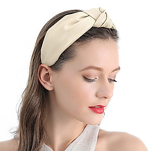 QIANXUAN Wide Hair Bands for Women - Black Cloth Headband and Leather Headbands with Tie for Glam Girl Fashion (2Pcs Pu Artificial Top Knot)