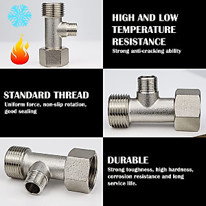 FERCAISH 7/8 T Adapter Brass Adaptor, 3 Way Tee Connector Valve for Plumbing Splitter Toilet Handheld Bidet Sprayer Faucet,Three Way Connector Diverter Valve