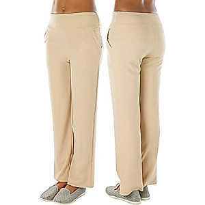 ToBeInStyle Women's High Waist Boot-Cut Two Pockets Thicker Waistband Dress Pants - Khaki - L