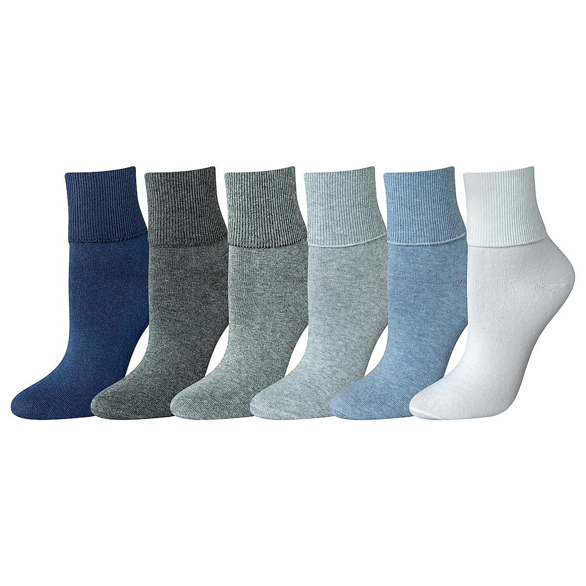 Amazon Essentials Women's Turn Cuff Socks, 6 Pairs, Basic Colors, 8-12