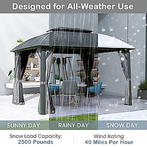 10' x 12' Hardtop Gazebo Outdoor Aluminum Gazebo Arc Grill for Patios Deck Backyard,Galvanized Steel Double Roof,Curtain&Netting by domi outdoor living