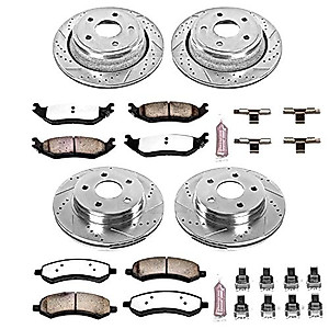 Power Stop K2164-36 Front and Rear Truck & Tow Drilled Slotted Rotors with Carbon-Fiber Ceramic Brake Pads Brake Kit For 2007-2009 Aspen Durango | 2006-2018 Ram 1500 | 2019-2022 Ram 1500 Classic