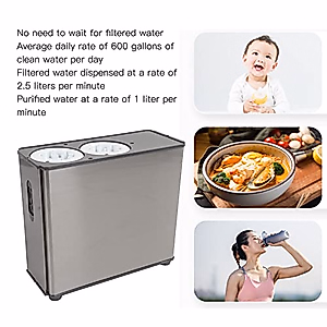 Stainless Steel Water Purifier, 600 Gallons Daily Rate 4 in 2 Tankless 80W Reverse Osmosis Water Purifier 1.5:1 Pure Waste Ratio Industrial for Home(US Plug 100‑240V)