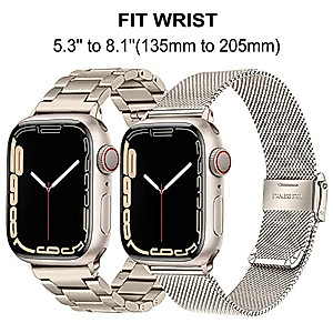 TRUMiRR Band Sets for Apple Watch Series 8 7 41mm Starlight Women, 2 Pack Solid Stainless Steel Watchband + Mesh Strap for iWatch SE Series 8 7 6 5 4 3 2 1 41mm 40mm 38mm