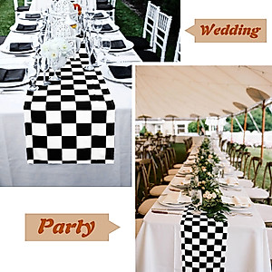 8 Packs Checkered Table Runner Polyester Classic Black and White Checkerboard Racing Road Theme Tablecloth for Indoor Outdoor Events, Wedding, Birthday Parties, Banquets and Celebrations (12 x 72 Inch