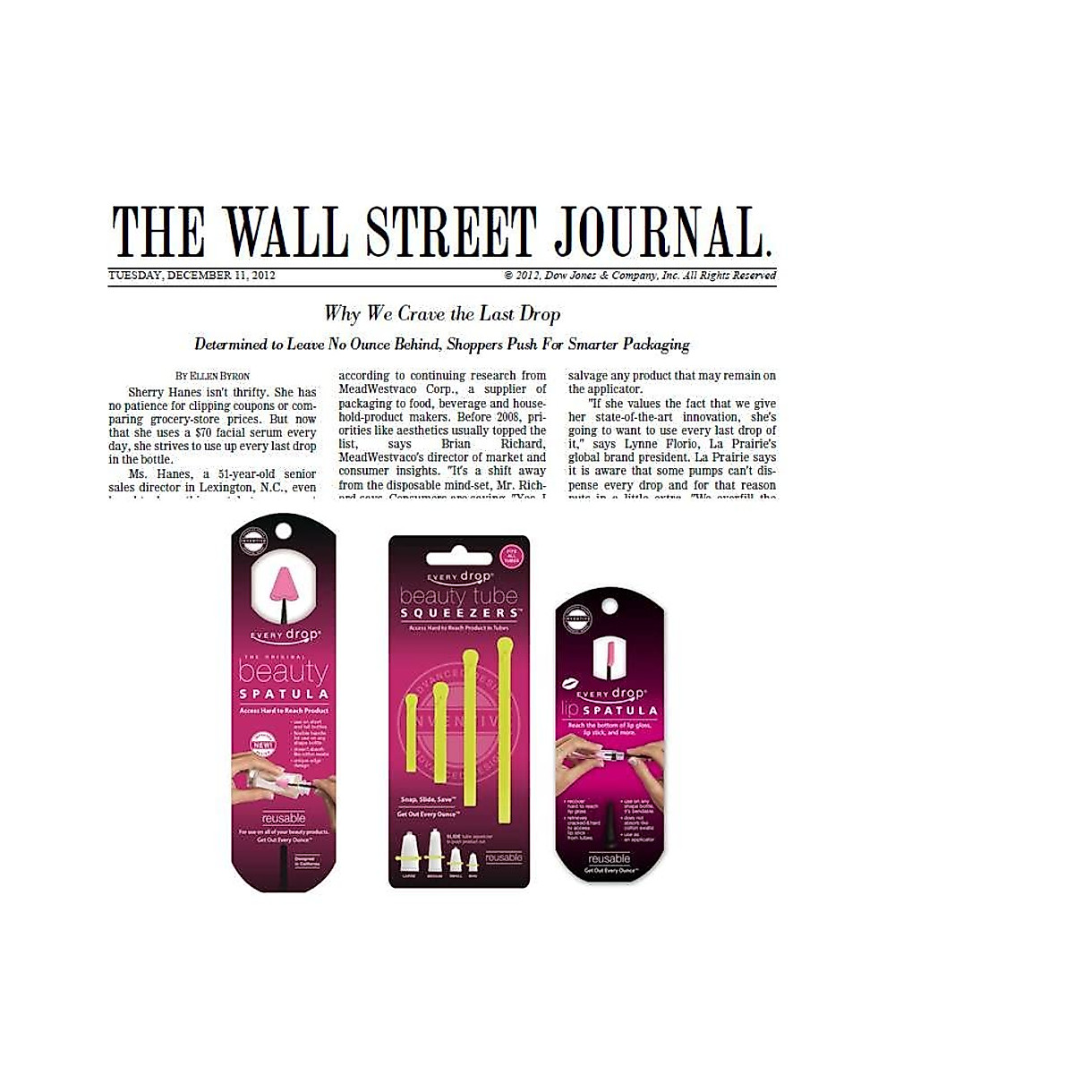 Every drop Beauty Spatula 8", only product with ADDITIONAL under bottle rim feature, 2 Spatulas (most trapped product under bottle's rim)