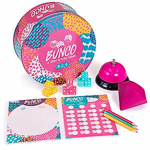 Bunco: A Very Social Game - 12-Player Party Dice Game Includes Dice, Scorecards, Pencils, Bell, & Squishy Traveling Jewel - Family Game Night Board Games, Party Supplies, & Fun Activities