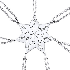 U7 Custom Friendship Necklace for 7 Women Stainless Steel Rolo Chain Personalized BFF Puzzle Piece Pendant Name Engraving 7 Ways BFF Necklaces Set