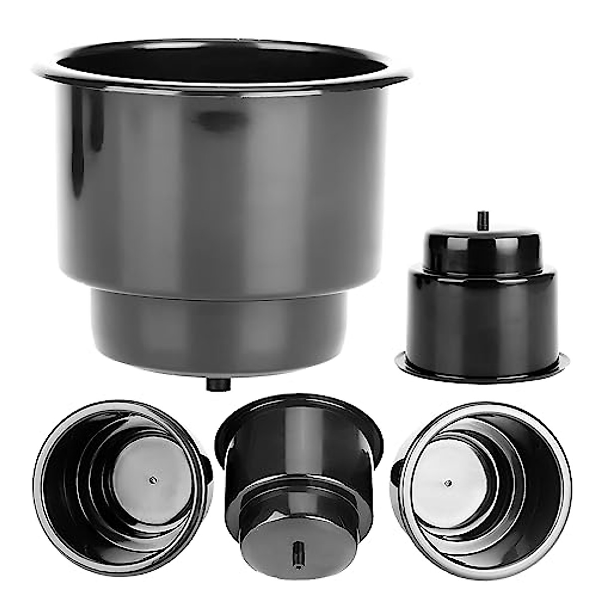 Amarine Made (Set of 4) Black Recessed Drop in Plastic Cup Drink Can Holder with Drain for Boat Car Marine Rv - Black