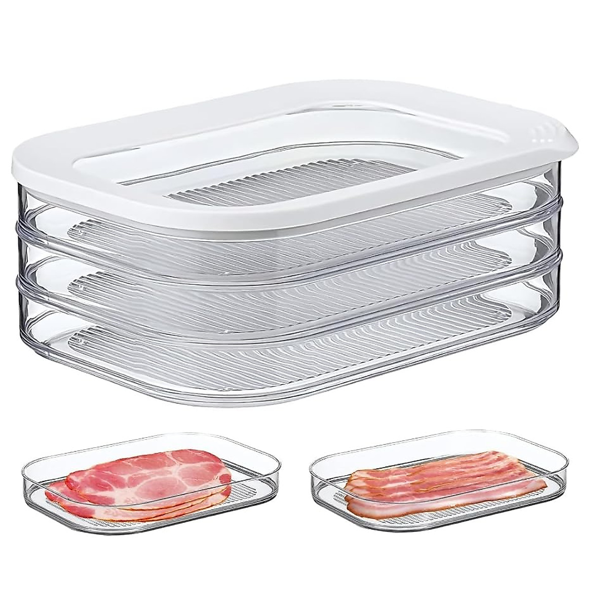 CHACHAE Deli Meat Container for Fridge,Bacon Lunch Meat Container for Refrigerator,Meal Prep Containers,Stackable Food Storage Boxes with Lid for Cold Cuts,Salami,Deli,Lunch Meat,BPA Free,18.6oz