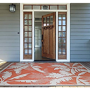 Couristan Monaco Indoor/Outdoor Area Rug for Patios, Decks, Kitchens, and Laundry Rooms, All-Weather, Pet-Friendly and Easy to Clean, Coastal Flora Pattern in Ivory-Orange, 5'3" x 7'6"