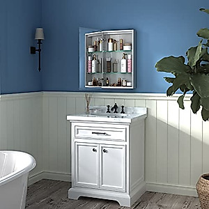 ES-DIY 15''x 26'' LED Lighted Bathroom Medicine Cabinet with Mirror, Surface Lighted Medicine Cabinet,Dimmable,Adjustable Shelves,Intelligent Switch Medicine Cabinet, Aluminum Frame, 120°Soft Hinge