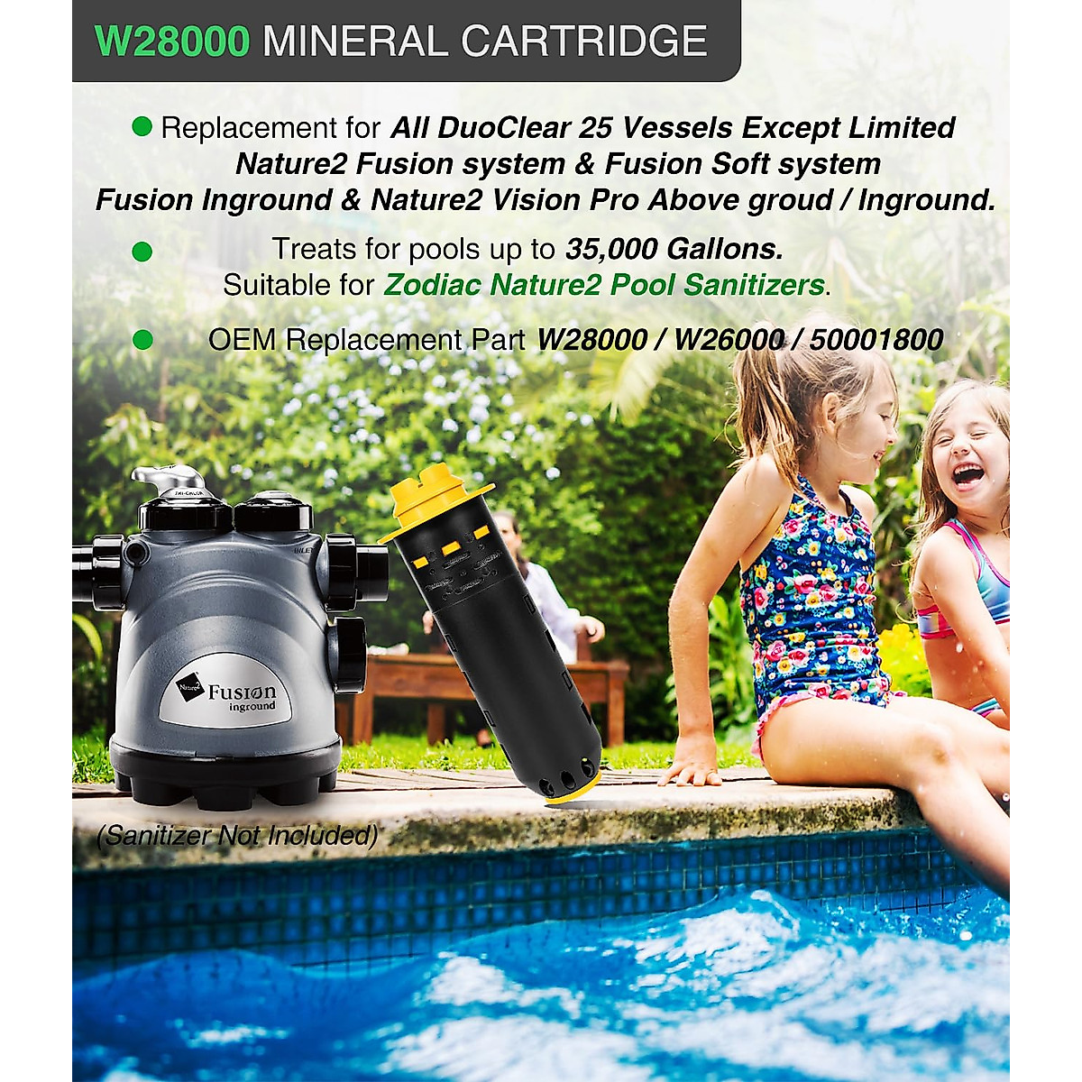 Replacement for Nature2 Duoclear 25 Mineral Cartridge W28000 for All Zodiac DuoClear Fusion Soft Vision Pro Above Ground Ingroud Pool Sanitizers, for up to 35,000 Gallons Pool, W26000, 50001800
