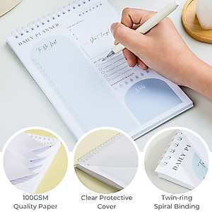 Daily Planner To Do List Notepad 60 Undated Pages,Pastel Blue,Twin-ring Spiral Bindling 6x9 Inch Desktop Daily Planning Notepad with Protective Cover, Water Intake, Habit Tracker