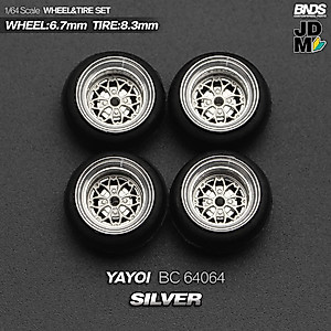 BNDS 1/64 Scale Mini Alloy Wheels Tires with Axles Assembly Detail Up Kits for Professional Modified Diecast Model Vehicle Kit (BC64064)