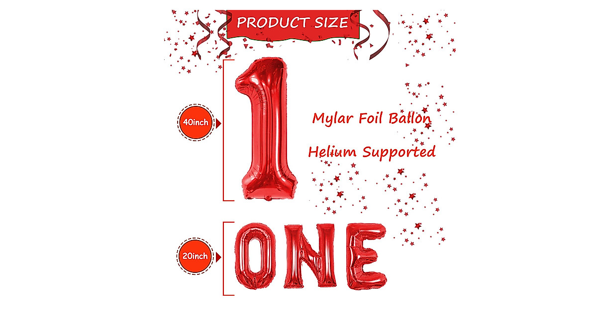Red 40" Number 1 Balloon - 1st Birthday Party Decorations