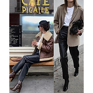 Ginasy Faux Leather Pants for Women High Waist Pleather Jogger Pants Straight Leg Trousers with Pockets Black