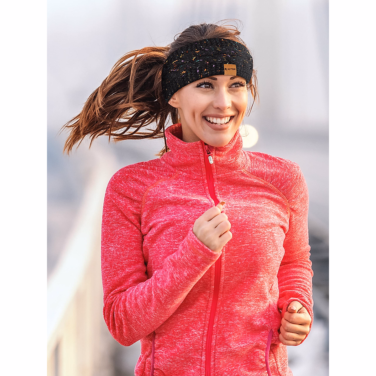 KUTTOR 2 Pack Fuzzy Fleece Headband Fleece Lined Ear Warmer Knit Thick Warm Headwraps Cable Knit Headband