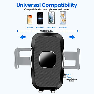 TAPMEI Car Phone Holder [Military-Grade Suction & Clip] 3 in 1 Phone Mount for Car Dashboard Windscreen Air Vent Compatible with All Cell Phones(Black)