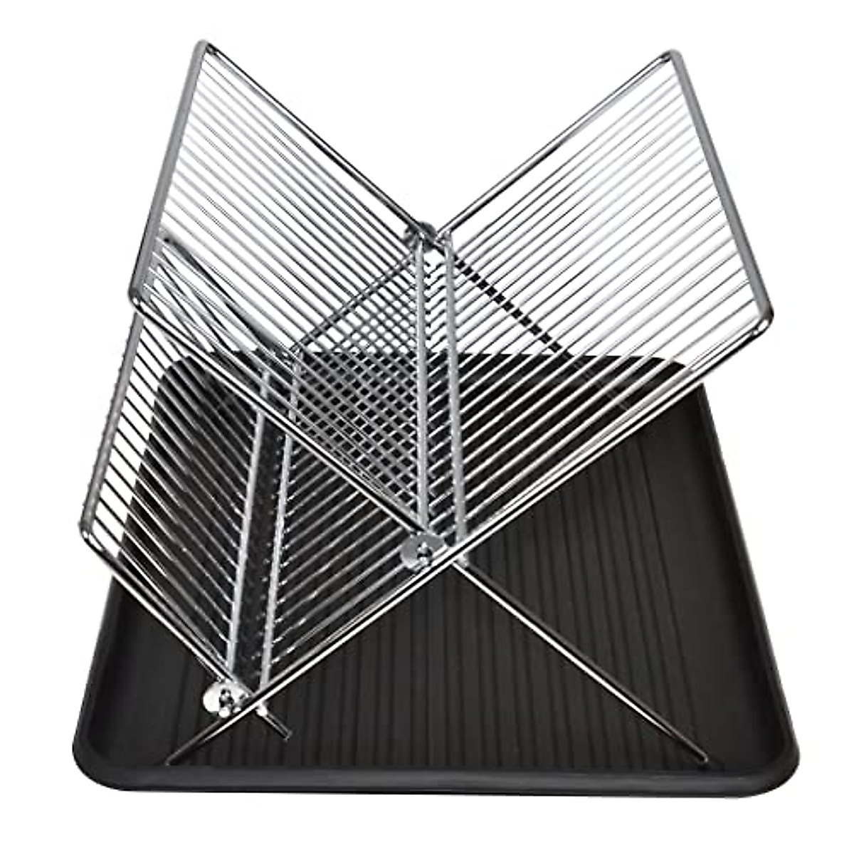 Smart Design Dish Drainer Rack w/ In Sink or Counter Drying - Steel Metal Wire - Cutlery, Plates, Dishes, Cups, Silverware Organization - Kitchen (Folding, Chrome)
